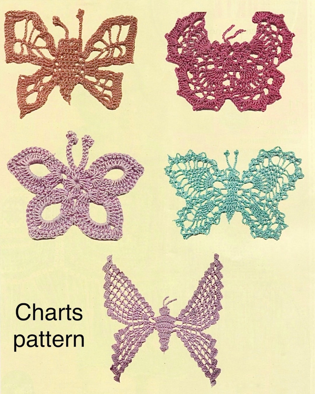 Crochet Butterfly Applique Pattern: 5 Designs (only Charts) - Etsy