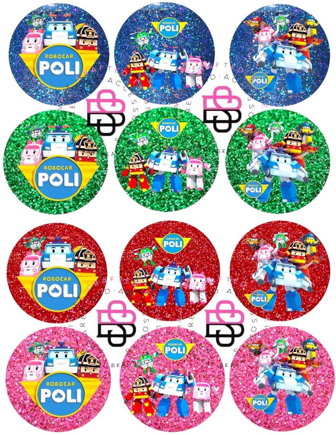 Robocar Poli Cupcake Topper, Robocar Poli Cookie Topper, Roboccar Poli ...