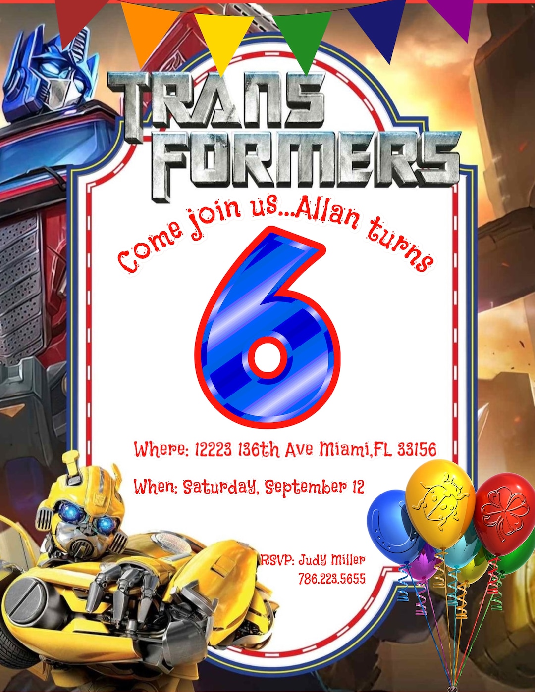 Invitación personalizada de Transformer / Invitaciones de cumpleaños ...