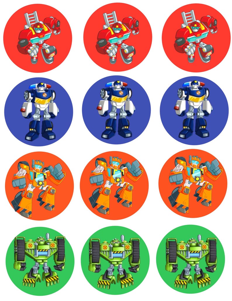 Rescue Bots Cupcake Toppers: Robot Birthday Party Decor (digital ...