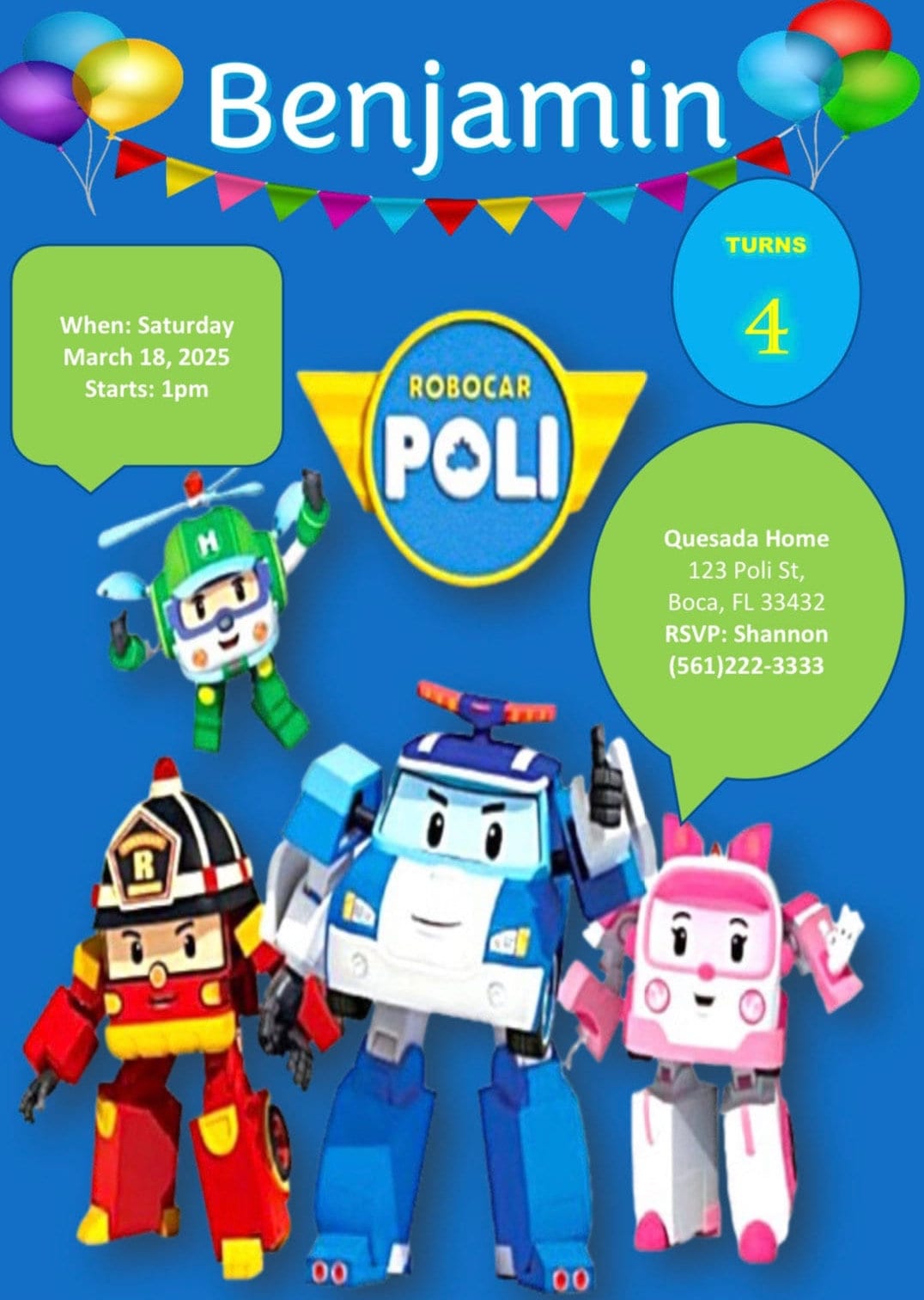Personalized Robocar Poli Birthday Invitation | Custom Robocar Poli ...