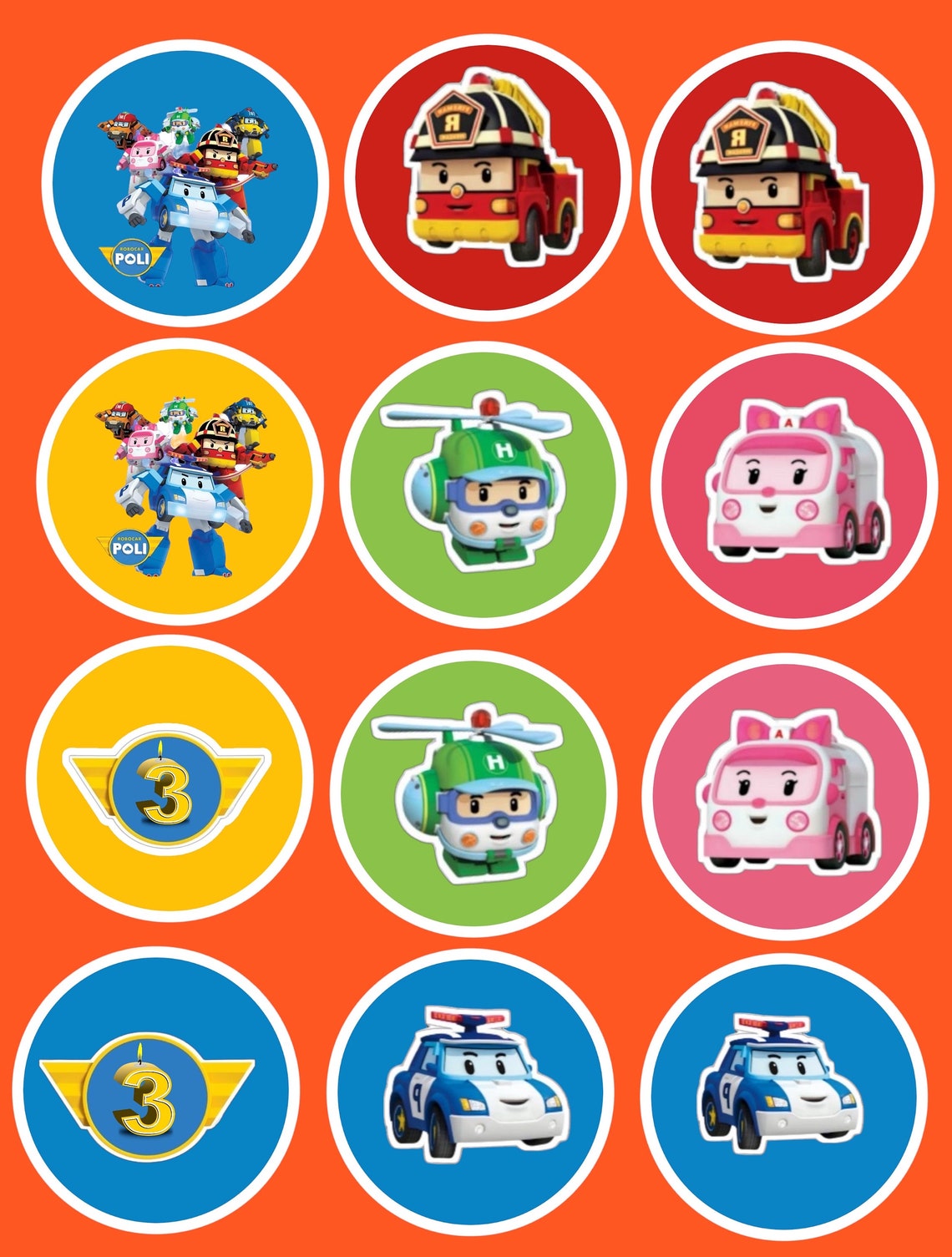 Custom Robocar Poli Cup Cake Topper Personalized Robocar Poli Wing And