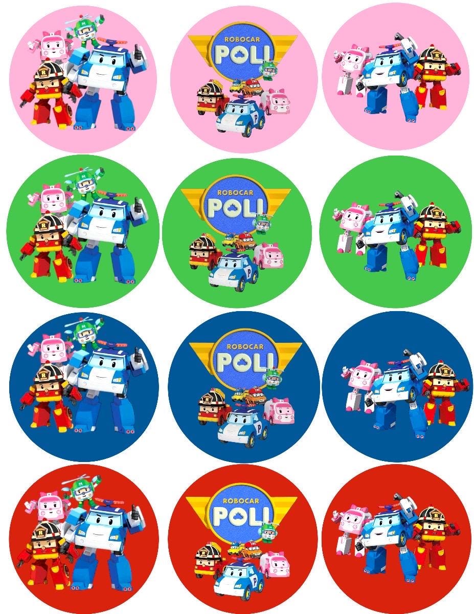 Robocar Poli Cupcake Topper, Robocar Poli Cookie Topper, Roboccar Poli ...