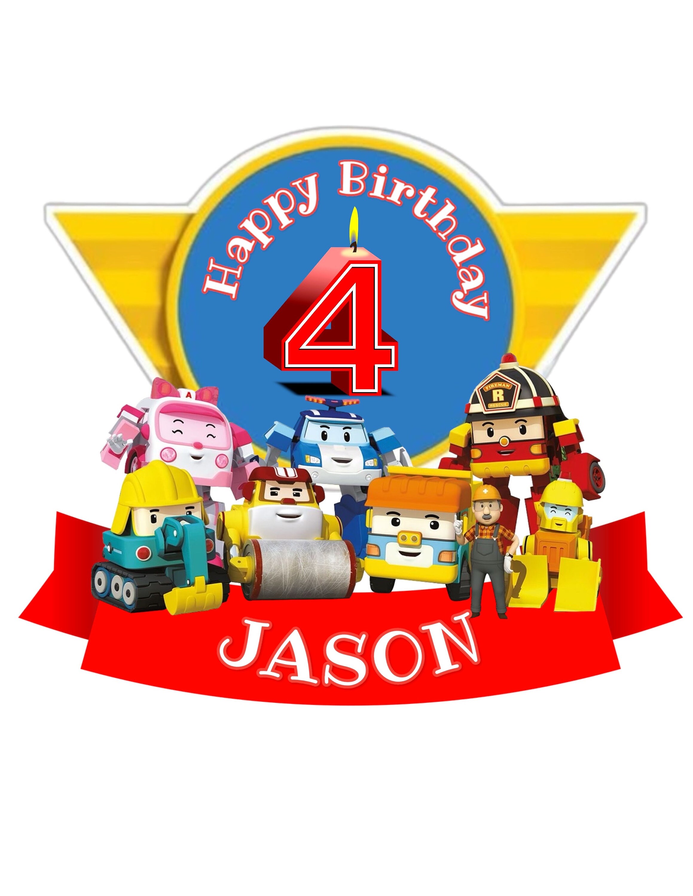 Personalized Robocar Poli Birthday Cake Topper Digital Download Etsy