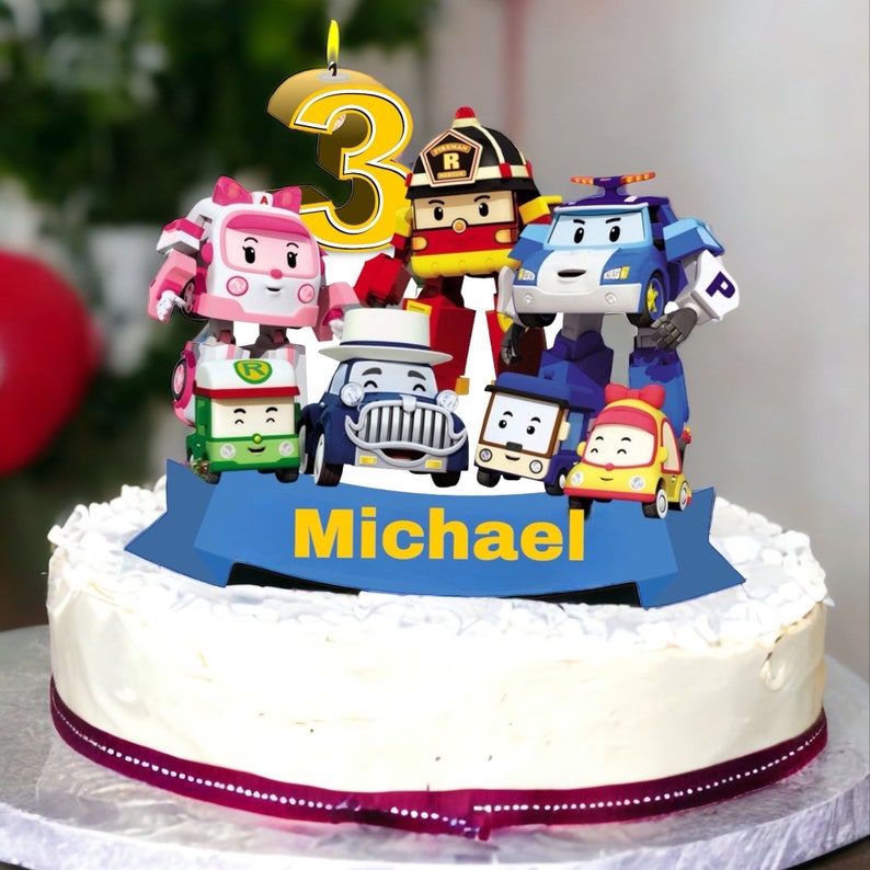 Personalized Kids Robocar Poli Birthday Cake Topper, Custom Robocar ...