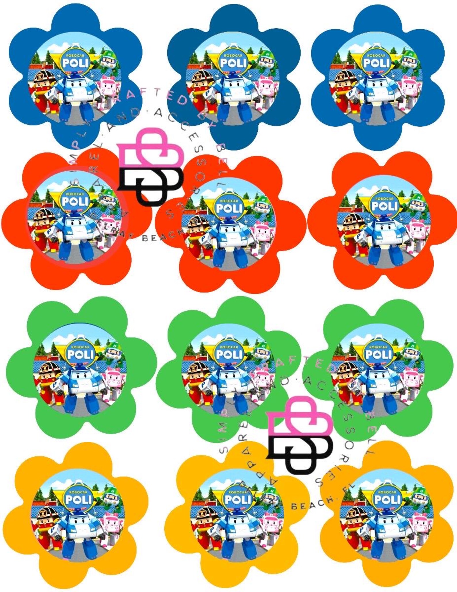 Kids Robocar Poli Cupcake Topper, Custom Robocar Poli Cookie Toppers ...