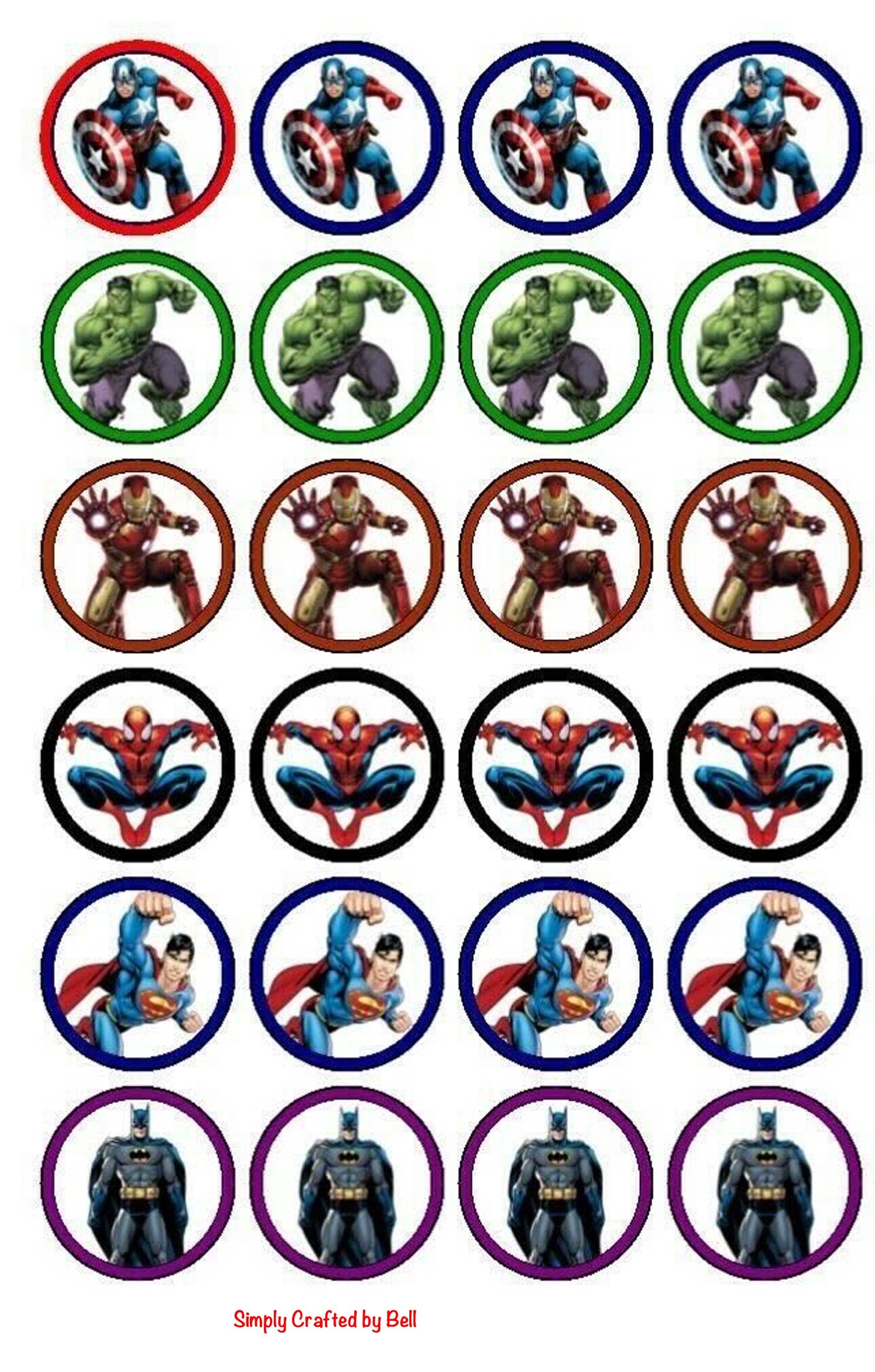 Kids Super Hero Figure Cupcake Toppers Super Hero Cupcake Toppers Kids Super Hero Sticker ...