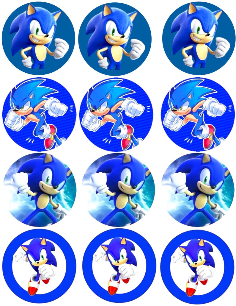 Sonic Cupcake Toppers, Sonic Cookie Toppers, Sonic Stickers SVG, Party ...