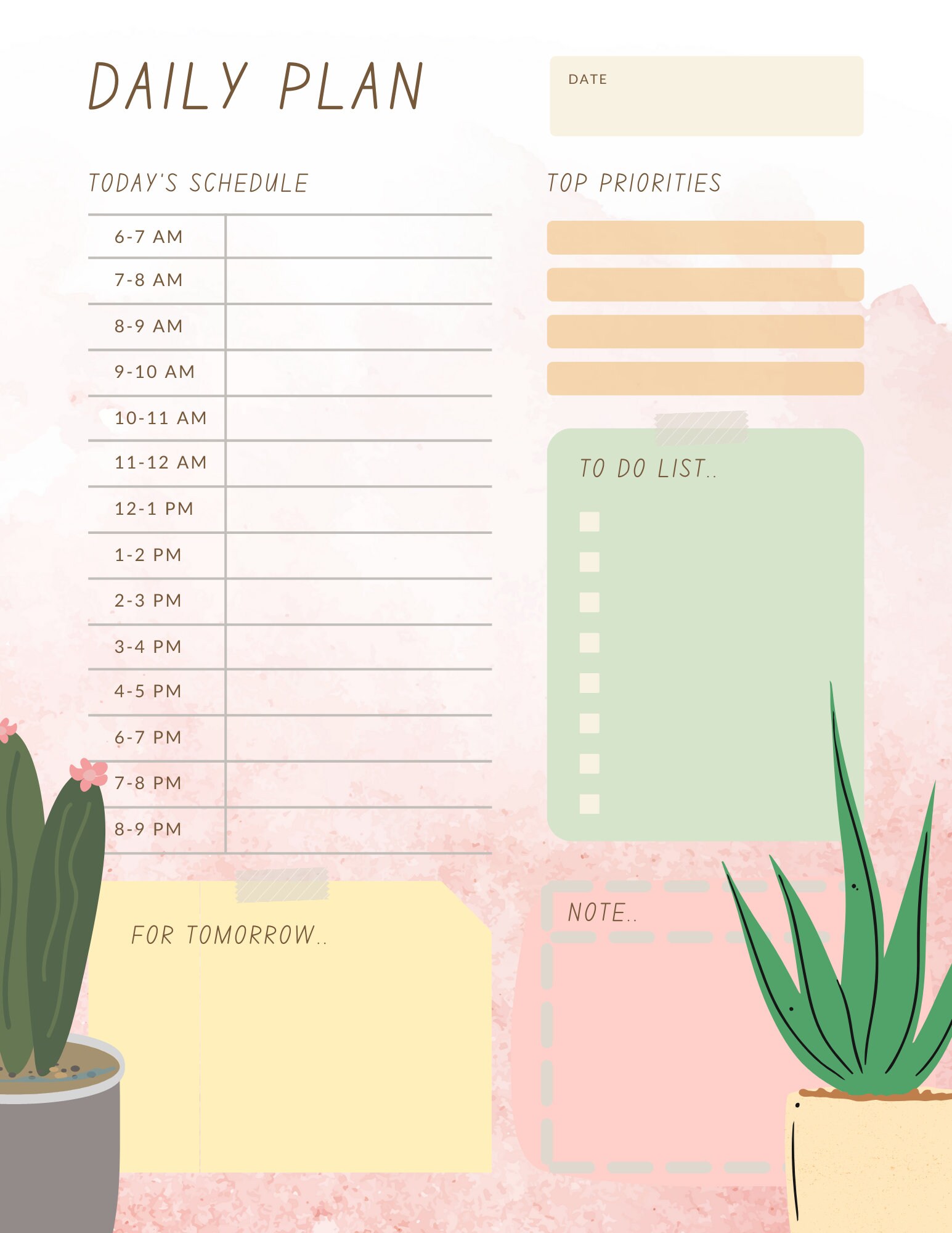 Digital and Printable Succulent Daily Planner - Etsy