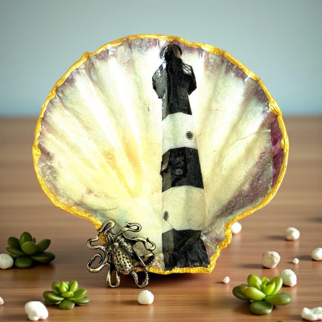 Lions Paw Shell Tray, Black and White Lighthouse, Coastal Decor - Etsy