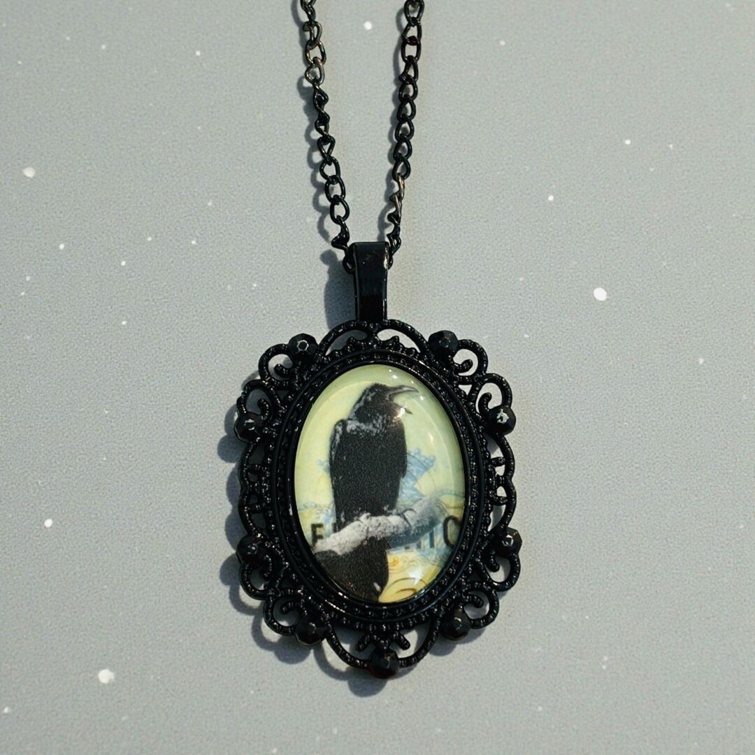 Black Chain Necklace With Crow Bird Frame, 2mm Twisted Link Chain - Etsy
