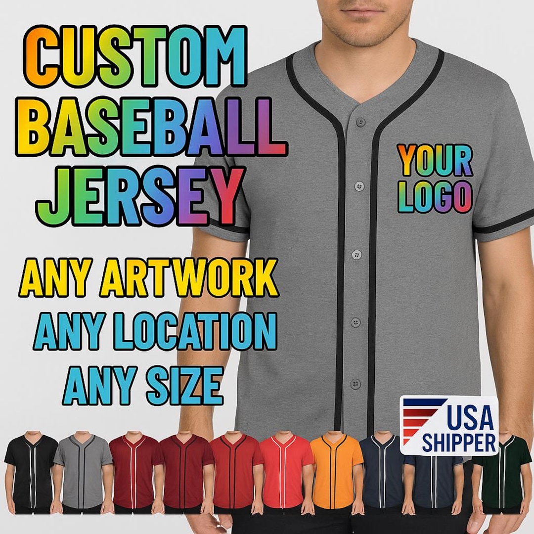 Mens Baseball JERSEY Polyester Plain T Shirt Team Sport Button Fashion ...