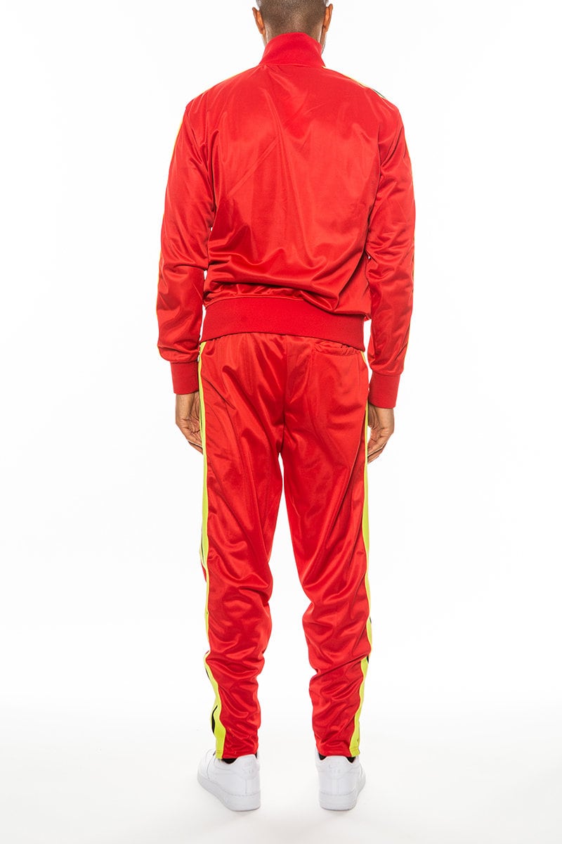 Mens Front Pleat Striped Tape Solid Body Full Zip Track Jacket and Pant ...