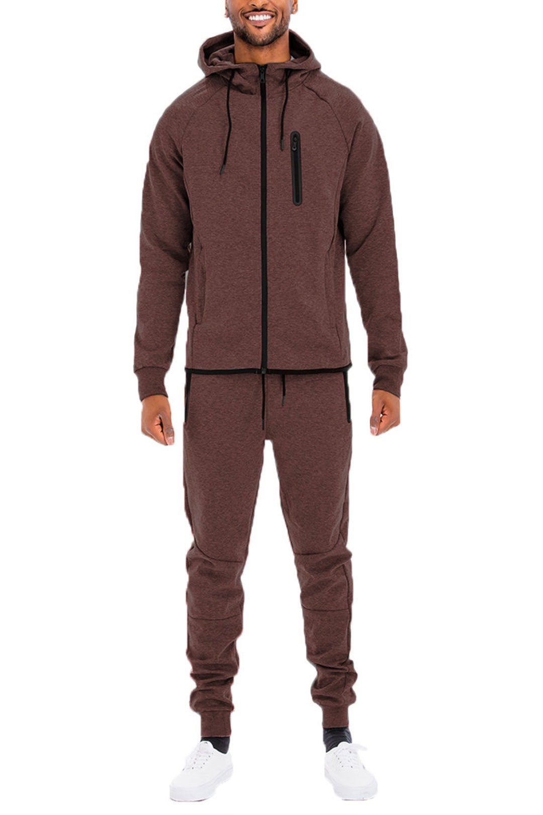 Unisex Chocolate Brown Dynamic Tech Track Suit Zip up Jacket and Jogger ...