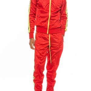 Mens Front Pleat Striped Tape Solid Body Full Zip Track Jacket and Pant ...