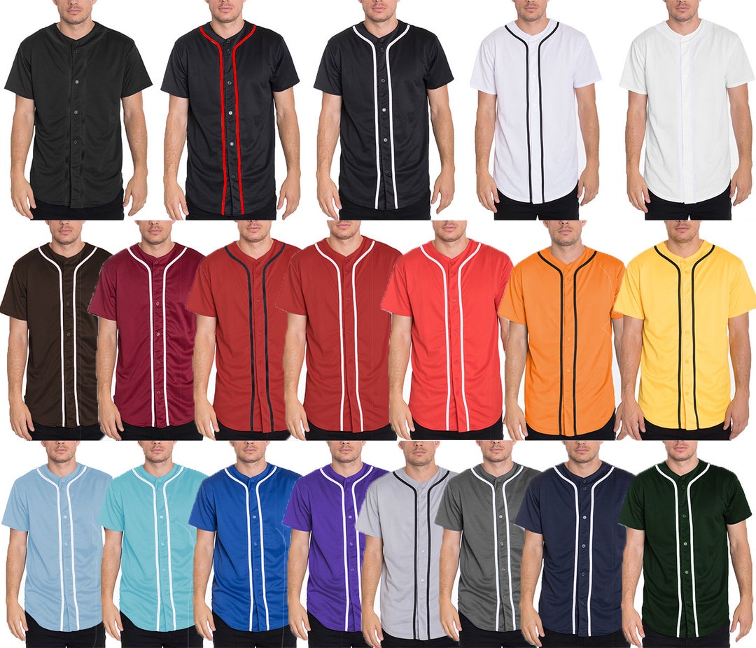 Mens Baseball JERSEY Polyester Plain T Shirt Team Sport Button Fashion ...