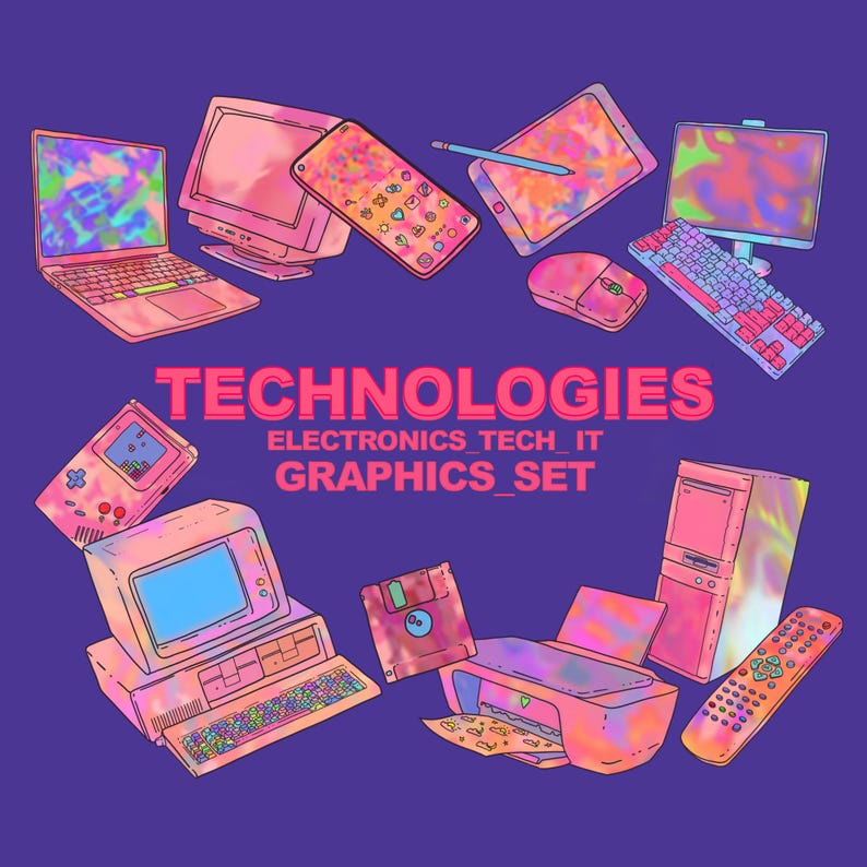 Retro Computer Clipart – 80s & 90s Digital Tech Graphics Set - Etsy