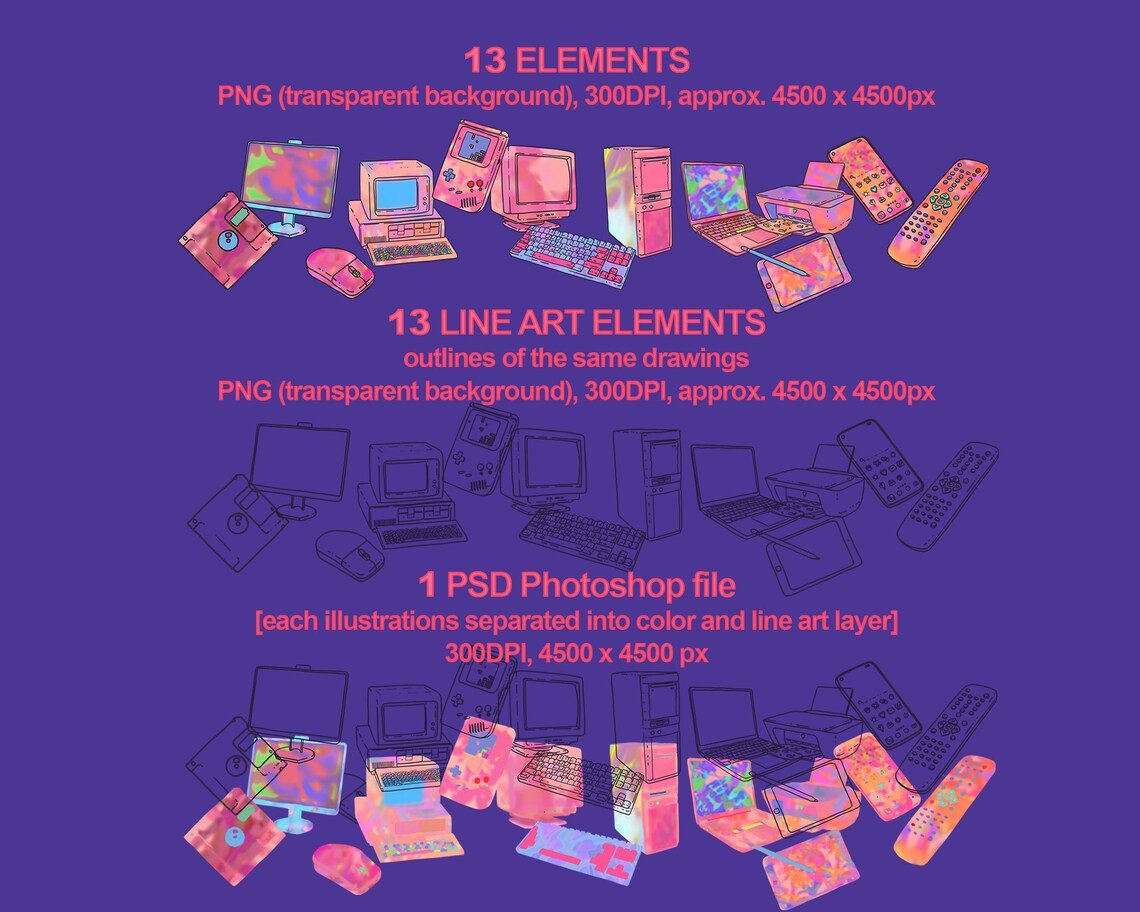 Retro Computer Clipart – 80s & 90s Digital Tech Graphics Set - Etsy