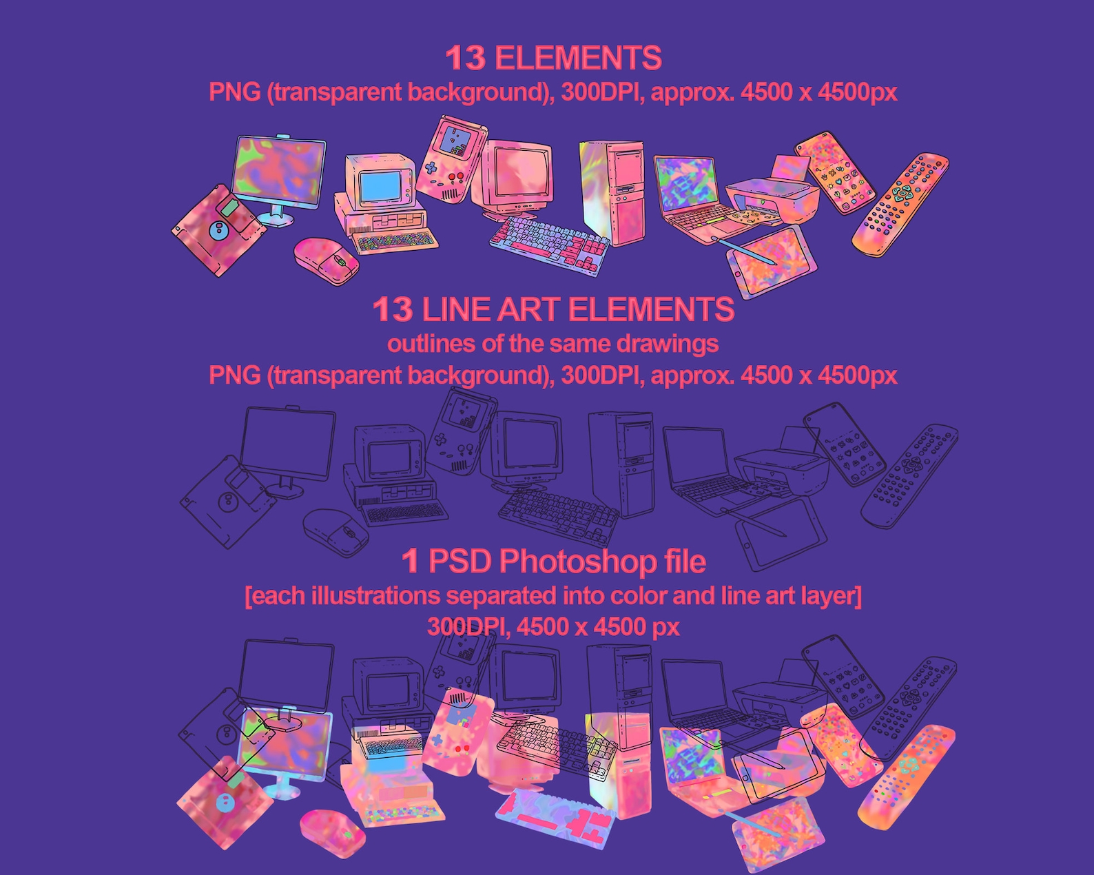 Retro Computer Clipart – 80s & 90s Digital Tech Graphics Set - Etsy