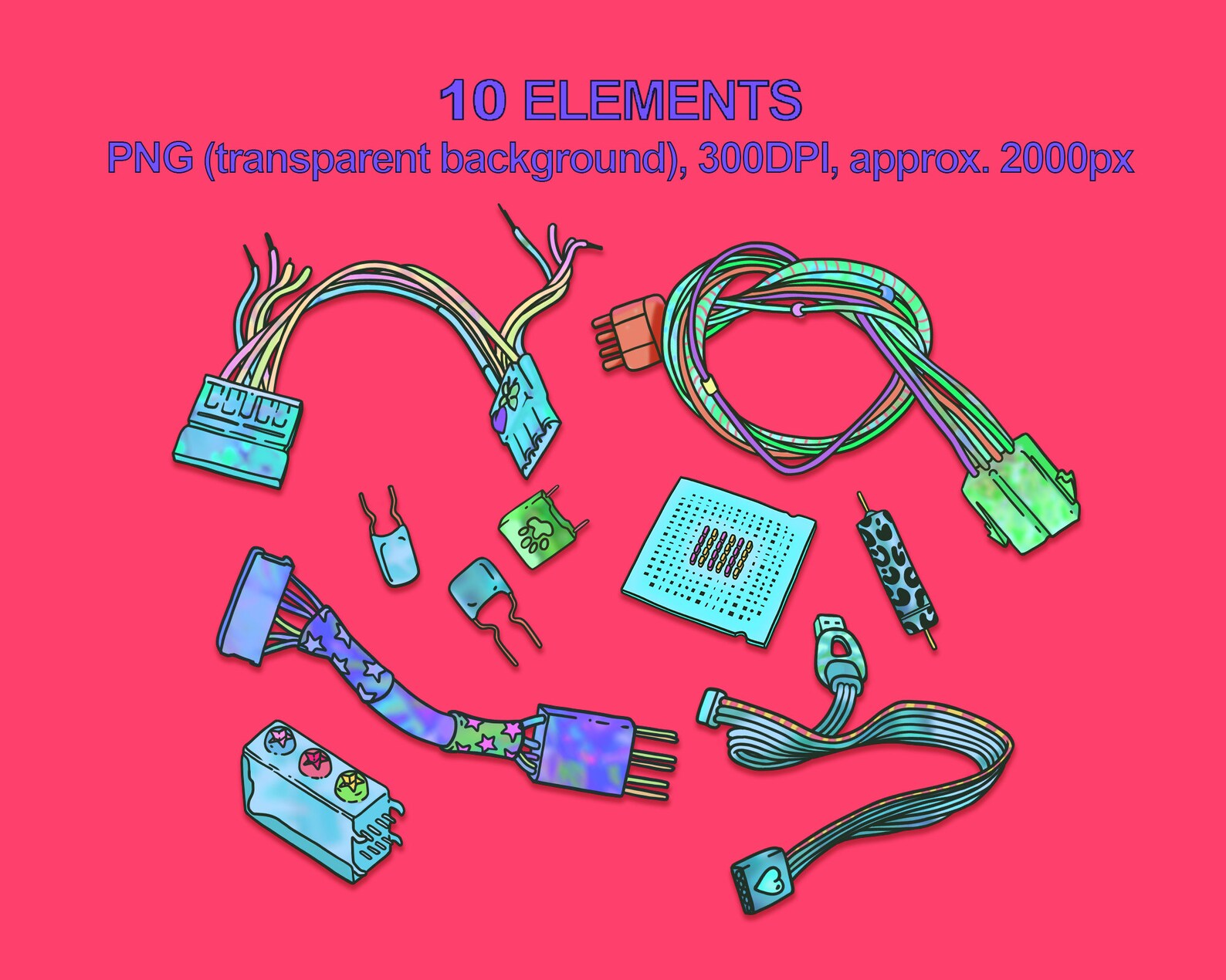 Electronics, Retro, Computer Tech Clip Art Set. Colorful, Bold ...