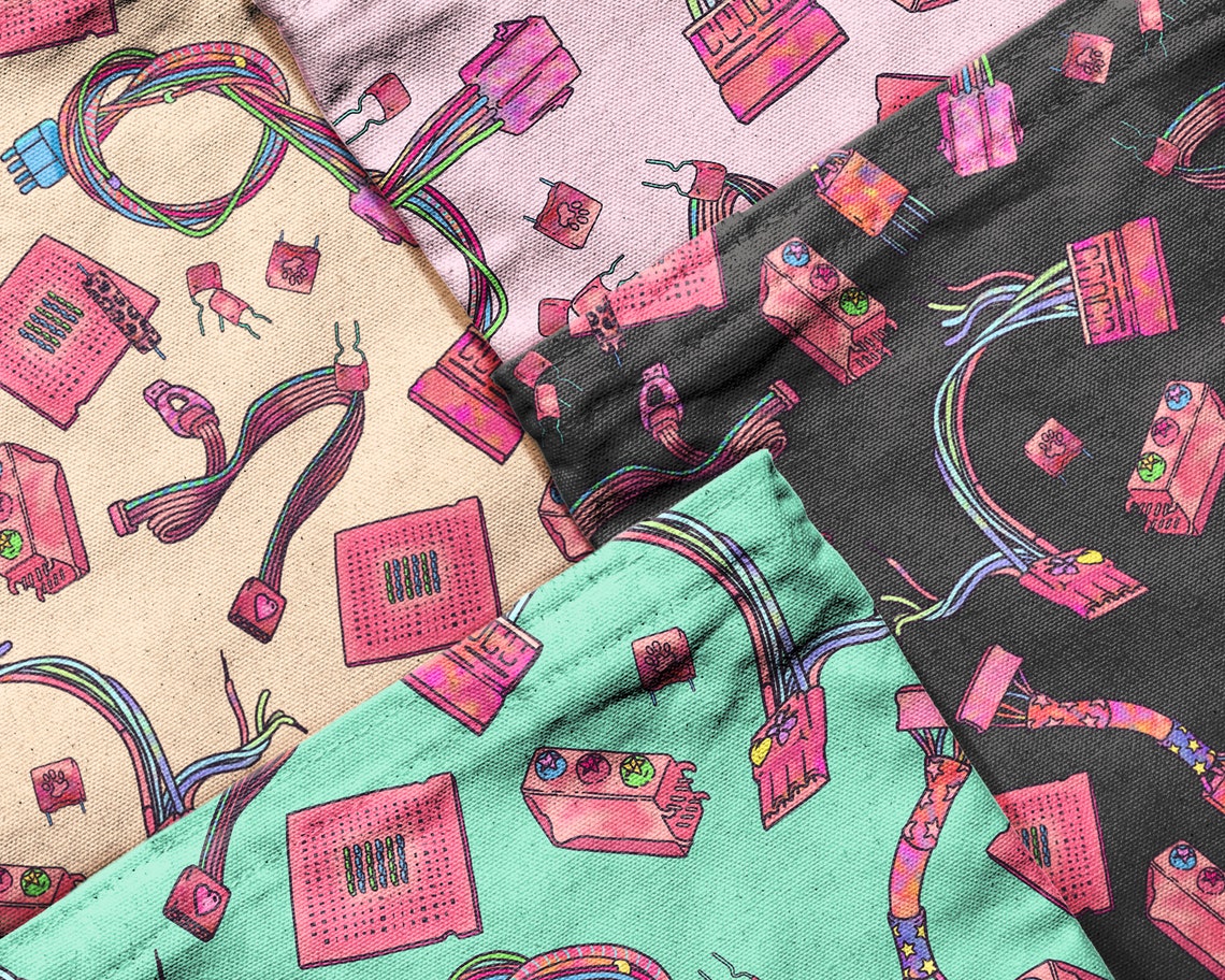 Electronics, Cyberpunk, Retro Computer Tech Clip Art and Seamless ...