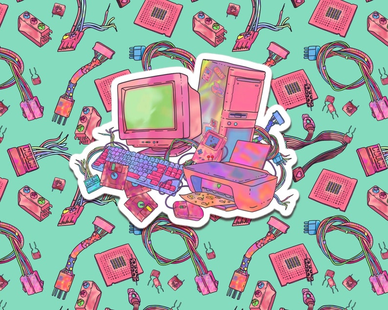 Retro Computer Desk Sticker. Cyberpunk Hacker Office Themed. - Etsy