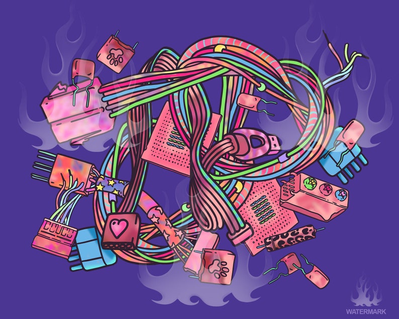 Electronics, Cyberpunk, Retro Computer Tech Clip Art and Seamless ...