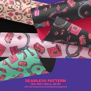 Electronics, Cyberpunk, Retro Computer Tech Clip Art and Seamless ...