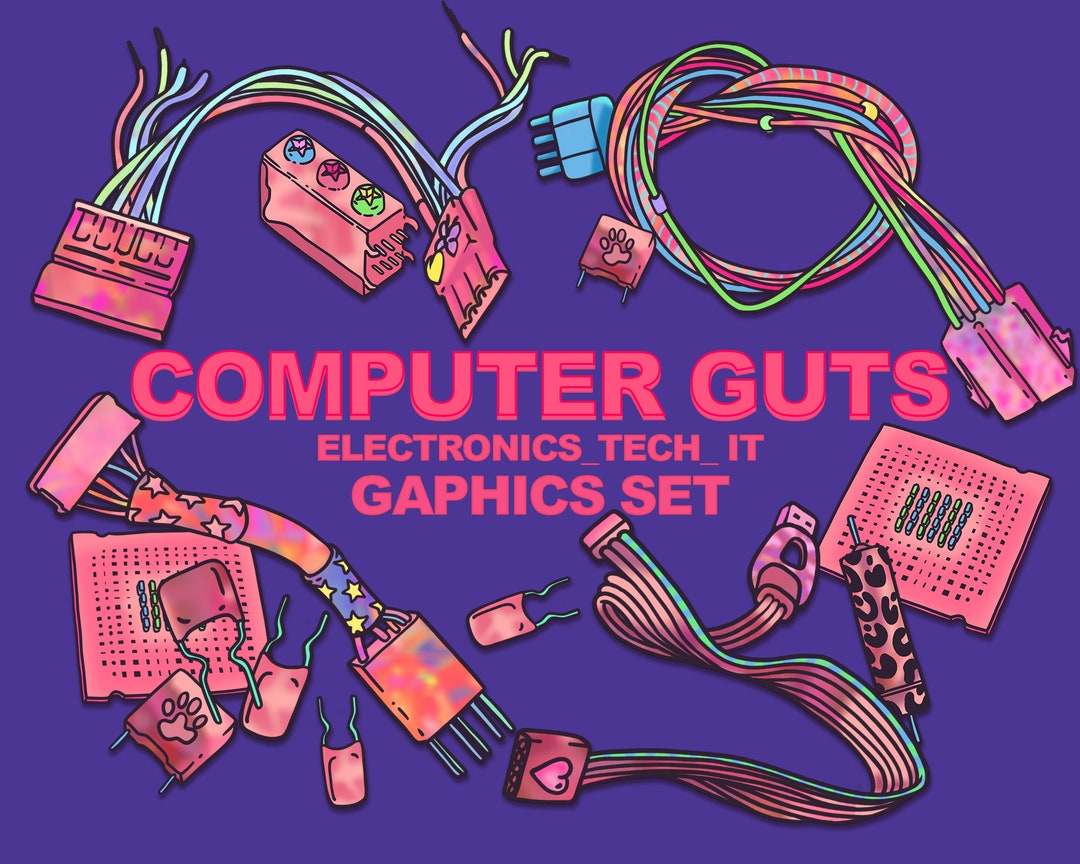 Electronics, Cyberpunk, Retro Computer Tech Clip Art and Seamless ...