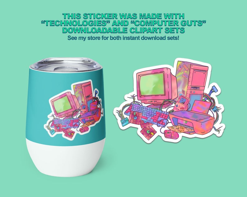 Retro Computer Desk Sticker. Cyberpunk Hacker Office Themed. - Etsy