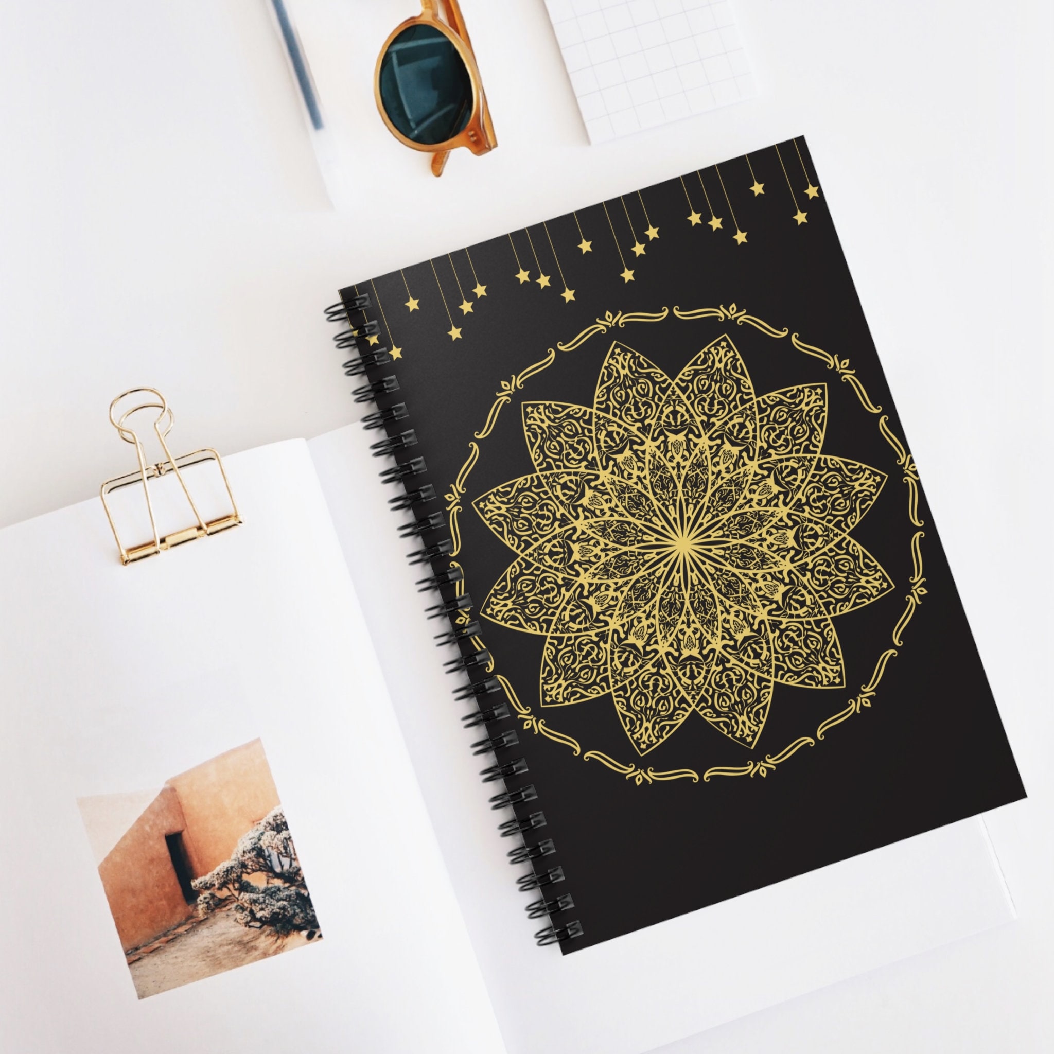 Mandala Notebook Gold Mandala and Stars Spiral Notebook Ruled Line - Etsy
