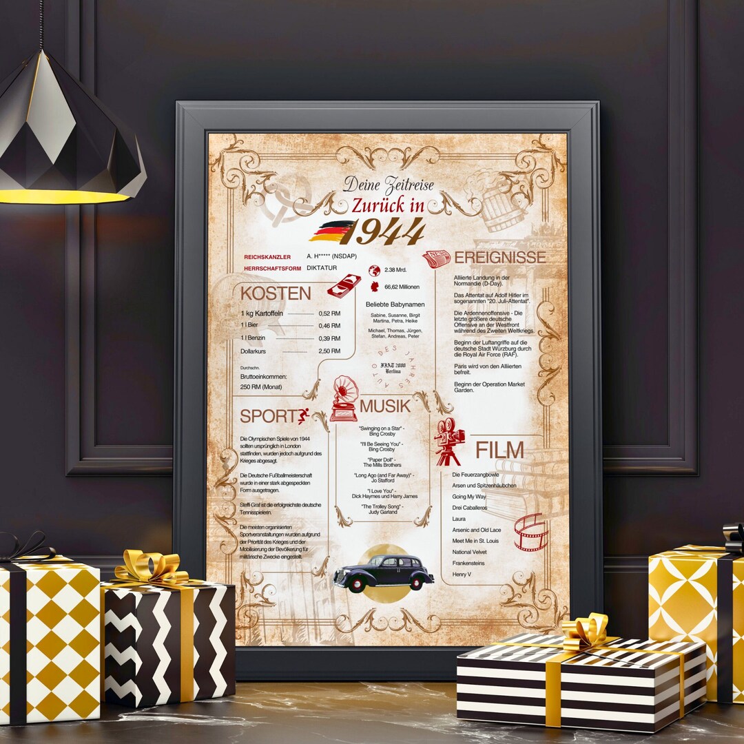 Time Travel 80th Birthday Decoration 1944th Birthday Card Christmas ...