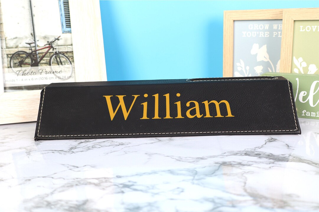 Desk Name Plate, Custom Name Sign,leather Name Plate,custom Desk Wedge ...