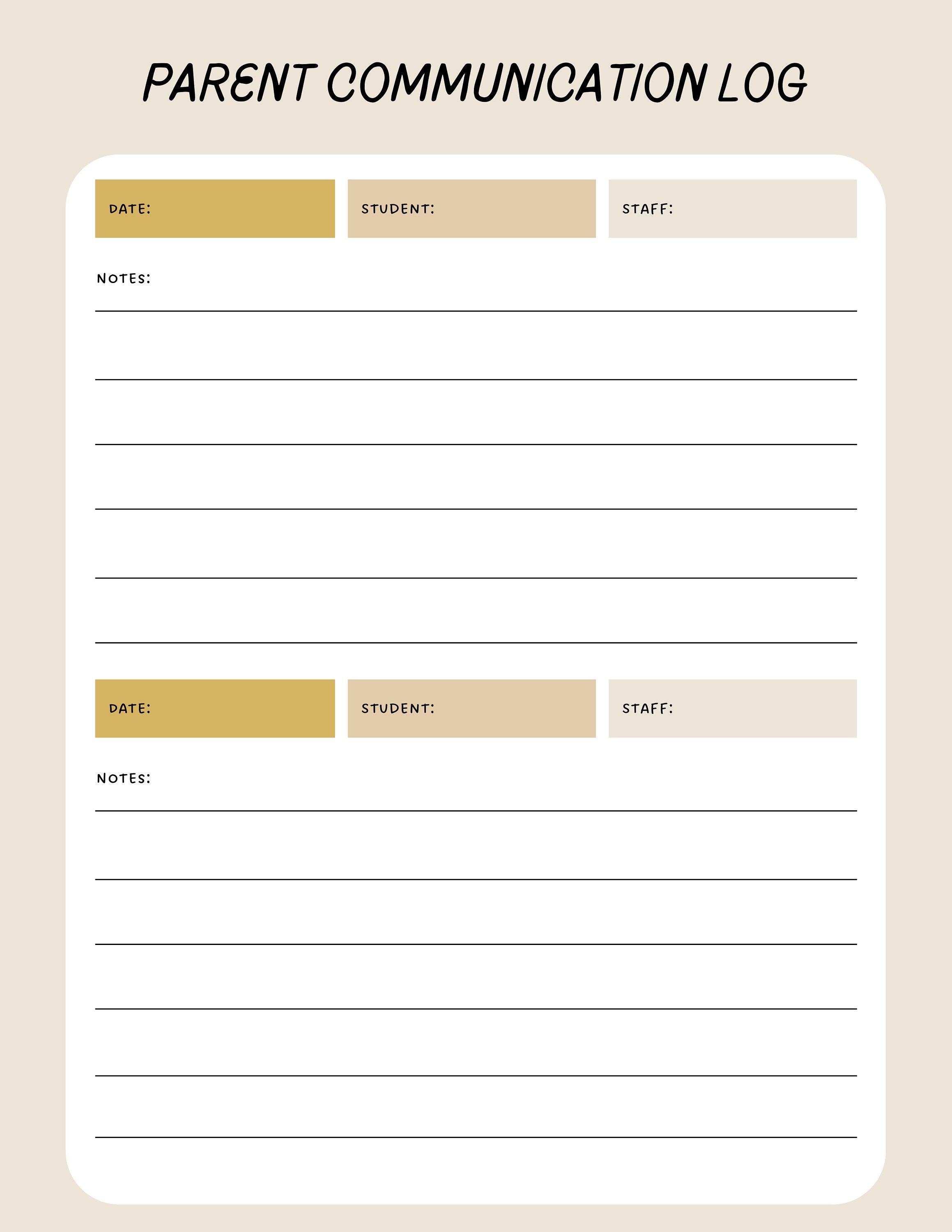 Parent Communication Log Template - Etsy