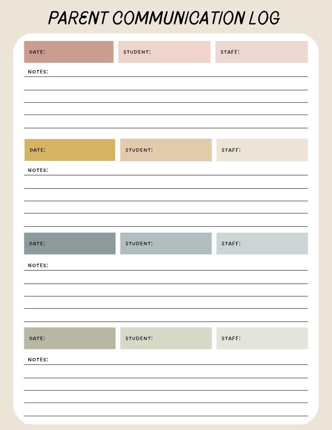 Parent Communication Log Template - Etsy