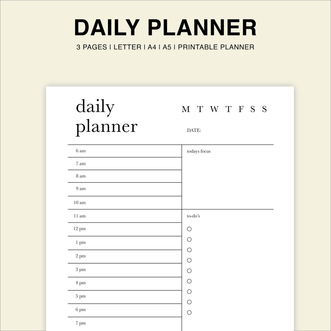 Printable Daily Planner, Hourly Planner, AM/PM Time Plan, Time Blocking ...