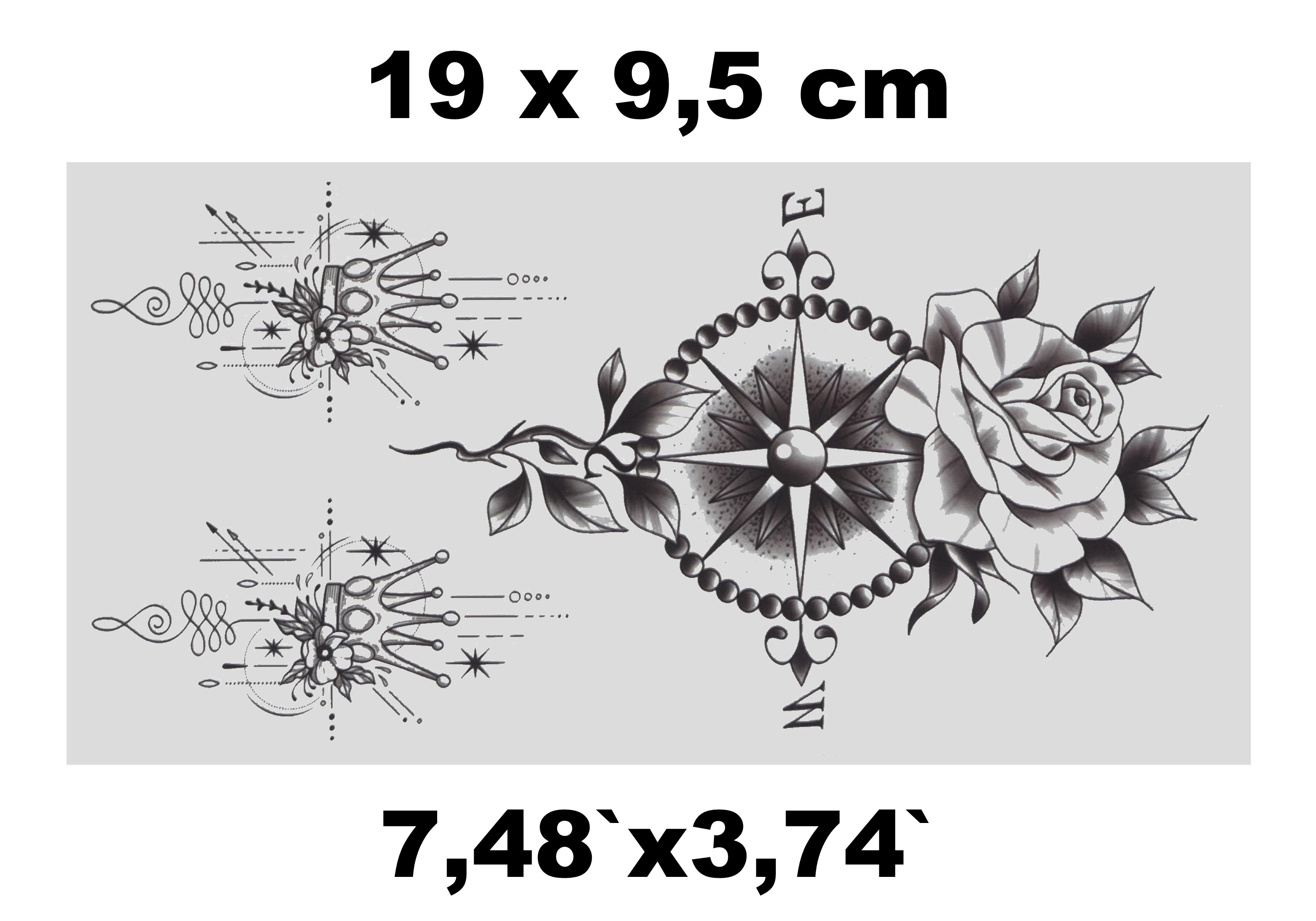 Temporary Maritime Rose Tattoo in Black and White - Size Tattoo Wearer ...