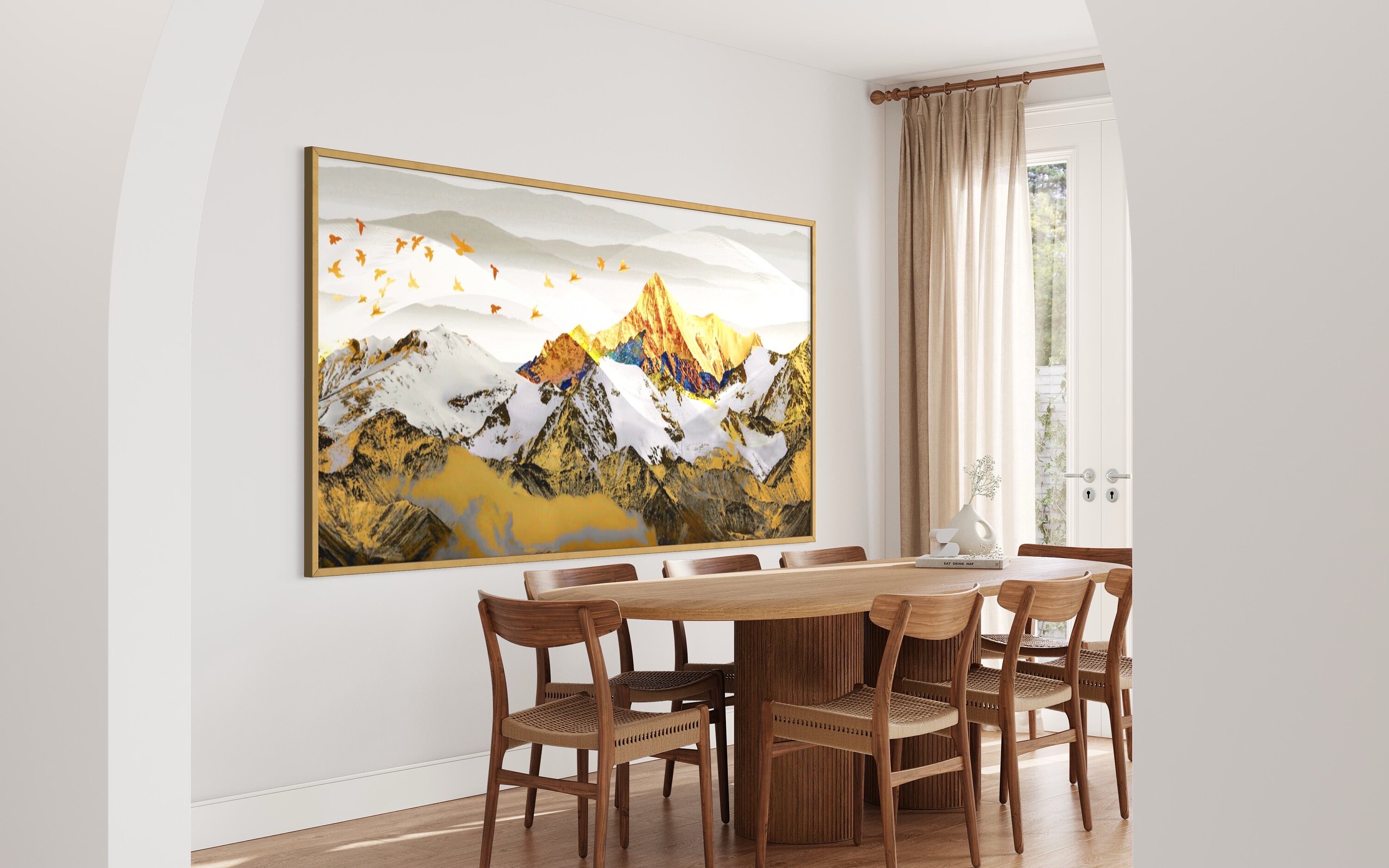 Large Mountain Wall Art Framed, Abstract Vastu Mountain Picture ...
