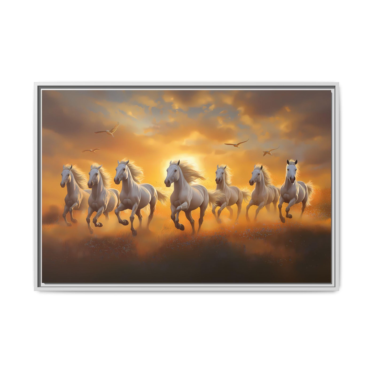 Seven Running Horses Picture Large Canvas Wall Art, Vastu Feng Shui ...