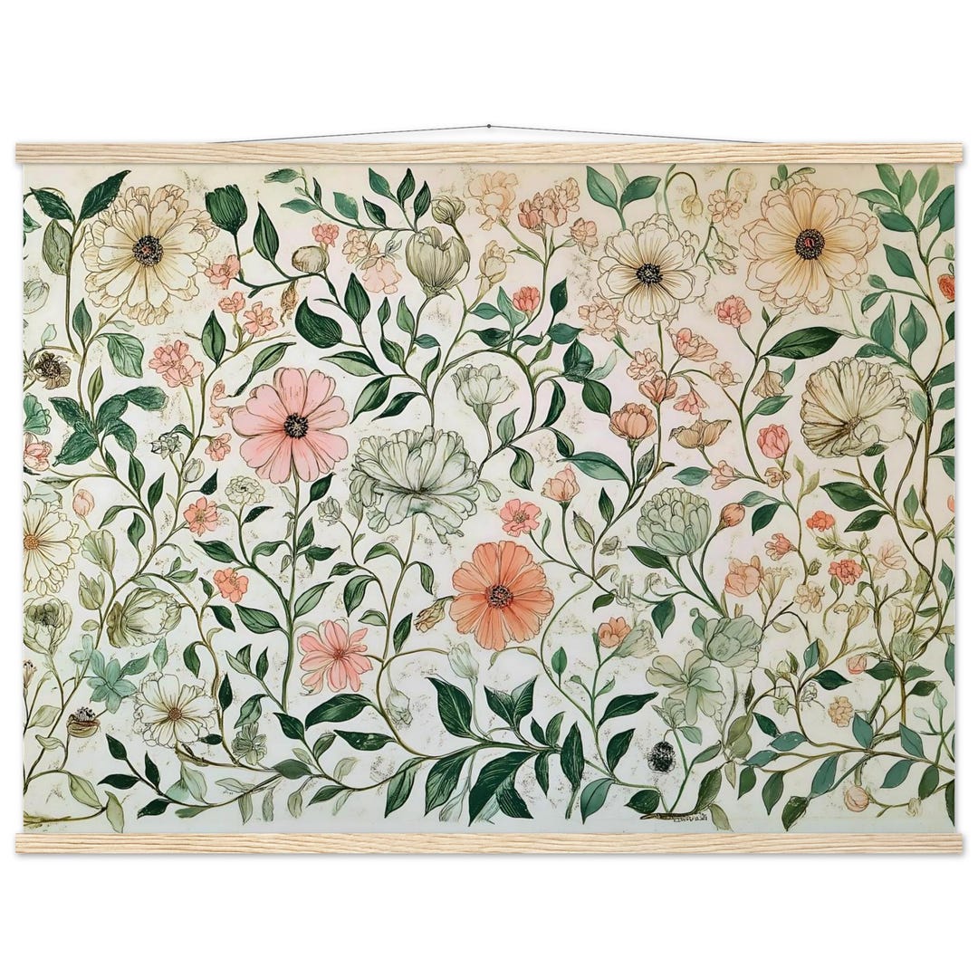 Botanical Art Print, Vintage Textile Floral Canvas Decor, Oversized ...