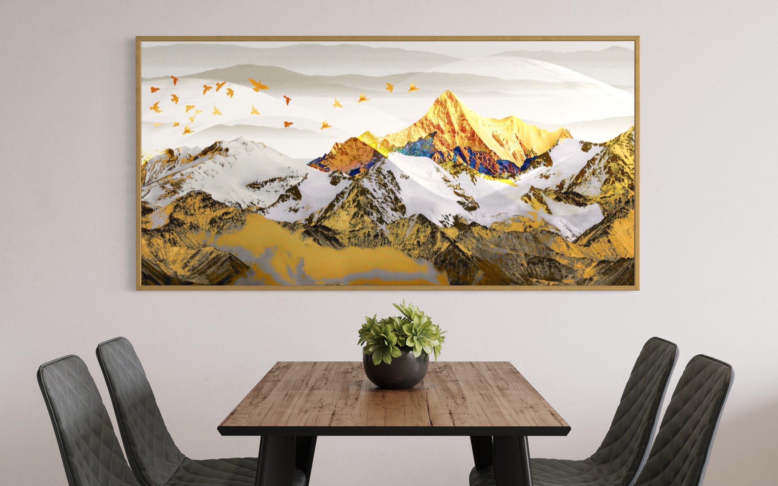 Large Mountain Wall Art Framed, Abstract Vastu Mountain Picture ...