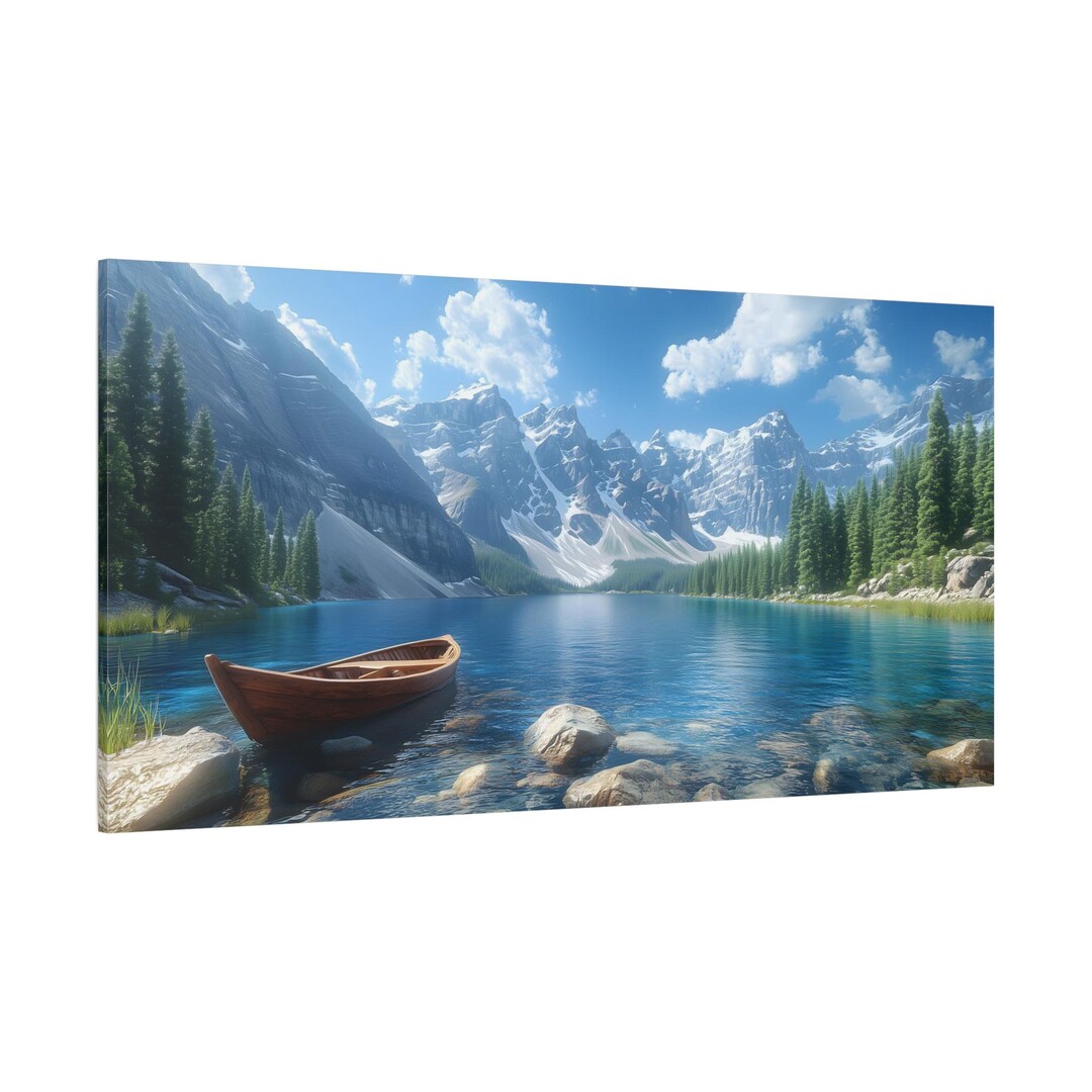 Mountain Peaks Lake Artwork Large Landscape Canvas Poster, Nature Lake ...