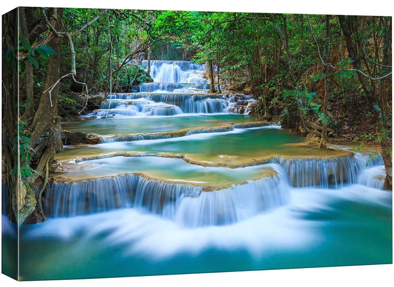 Forest Wall Art Waterfall Picture Forest Waterfall Canvas Home Decor ...
