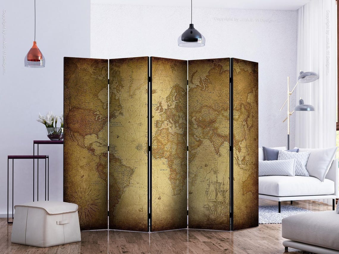 Single-sided Room Divider, Screen - Old Map II - 225 X 172 Cm. - Etsy