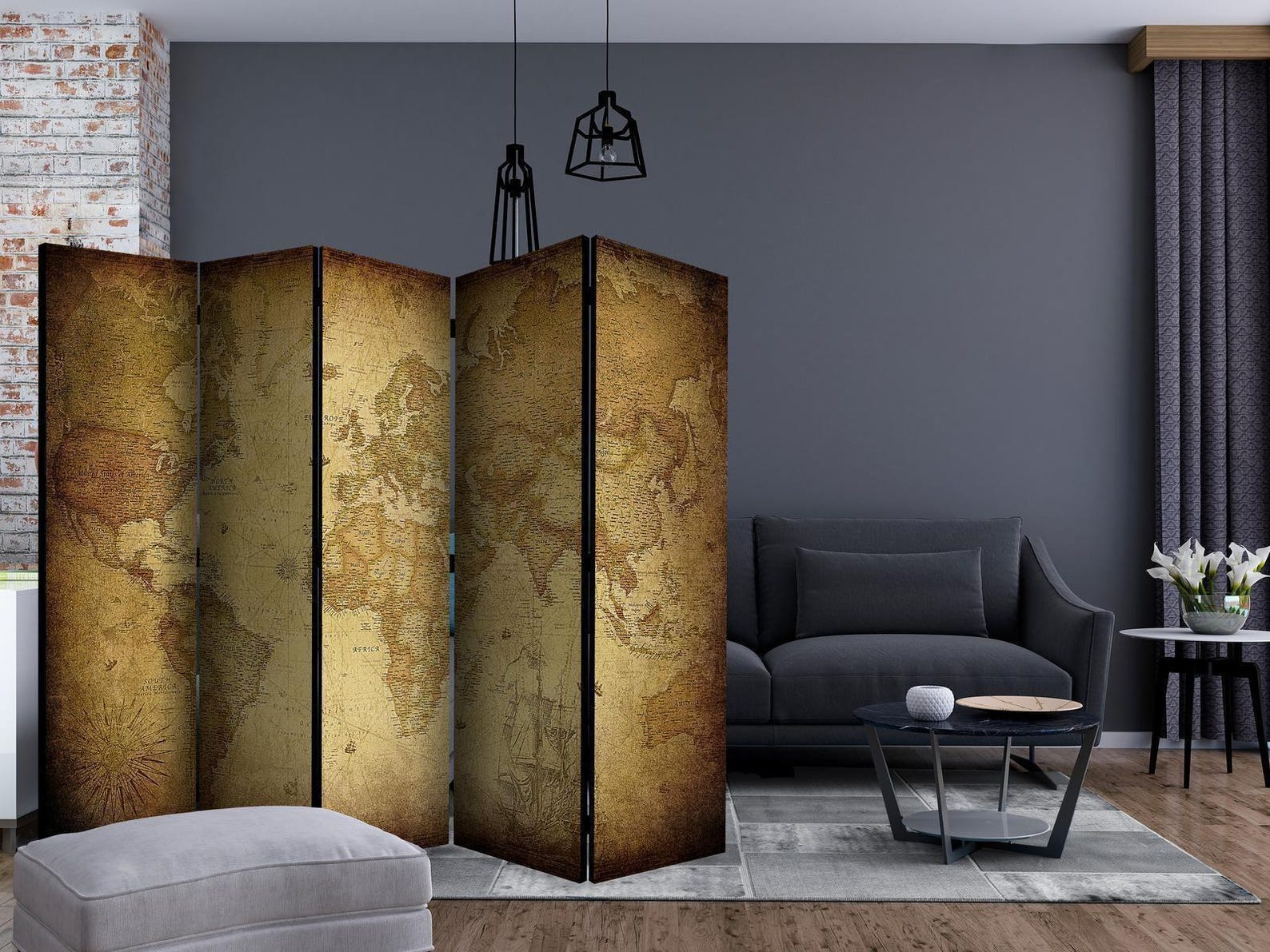Single-sided Room Divider, Screen - Old Map II - 225 X 172 Cm. - Etsy