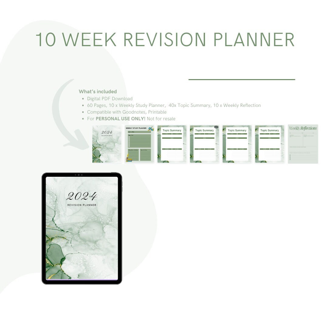 Revision Planner, Weekly Planner, Study Planner, Notebook, Digital ...