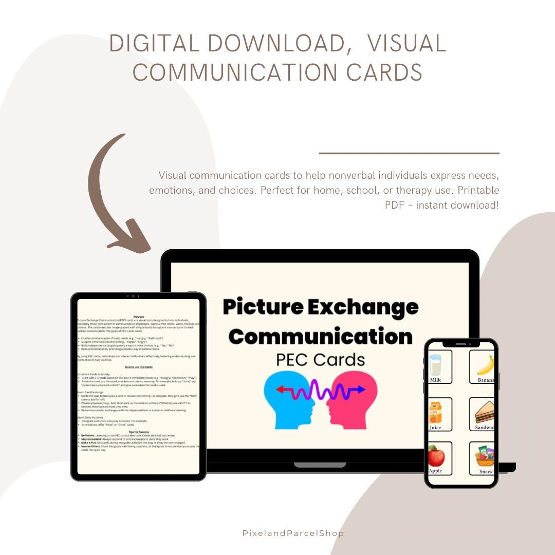 Printable PEC Communication Cards | Autism Visual Aid for Nonverbal ...