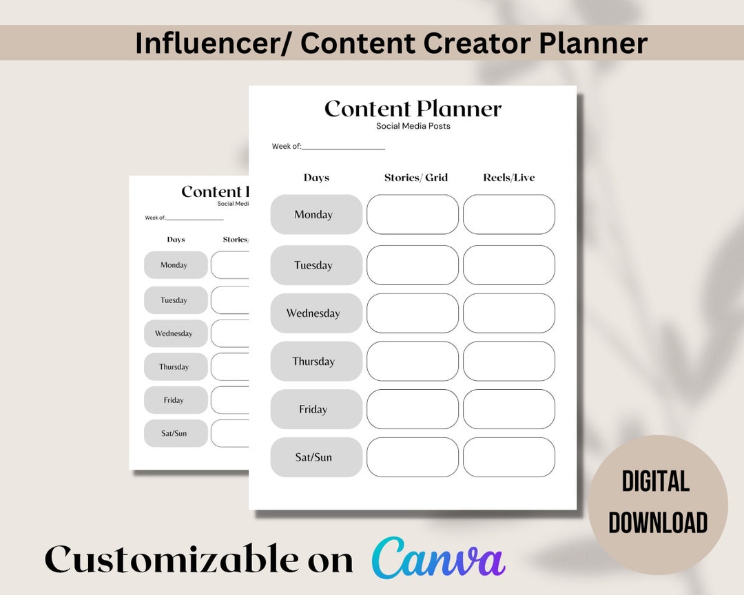 Content Planner, Weekly Planner, Printable Content Planner ...
