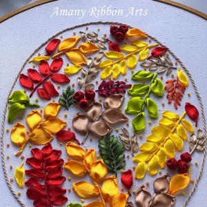 Fall Embroidery, Embroidered Fall Design, Ribbon Work, Ribbon ...