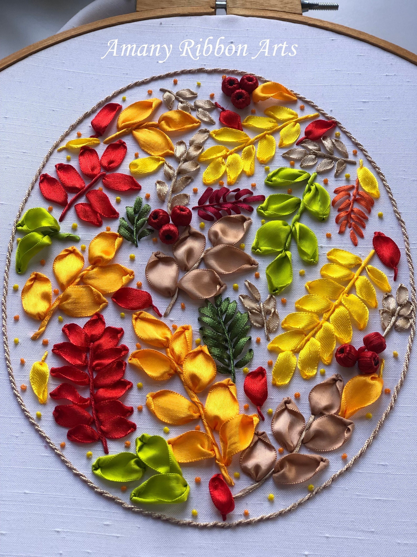 Fall Embroidery, Embroidered Fall Design, Ribbon Work, Ribbon ...